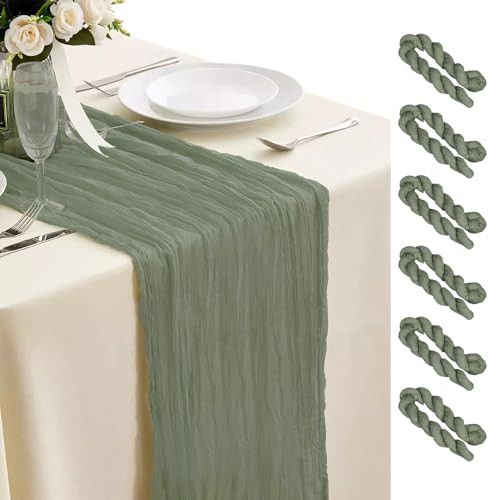 6PC Sage Green Runners for Tables 10ft - Gauze Table Runner Tea Party ...