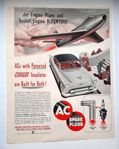 1954 USAF Jet Oldsmobile rocket engine AC spark plugs retro art print ...
