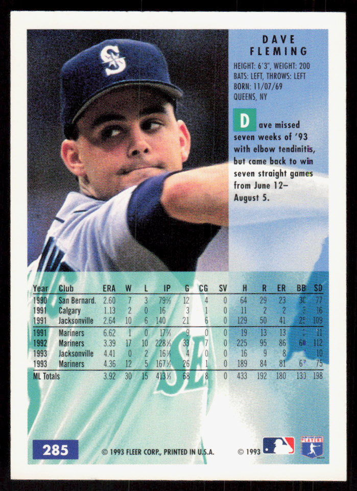 1994 Fleer 285 Dave Fleming Seattle Mariners | eBay