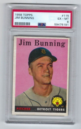 1958 Topps baseball card #115 Jim Bunning Detroit Tigers graded PSA 6 ...