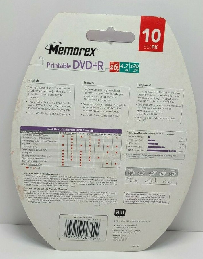 Memorex Printable Recordable DVD+R 10 Pack with Marker Free Shipping ...