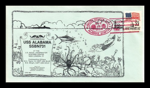 DR JIM STAMPS US COVER USS ALABAMA SSBN-731 COMMISSIONING DAY NAVAL ...