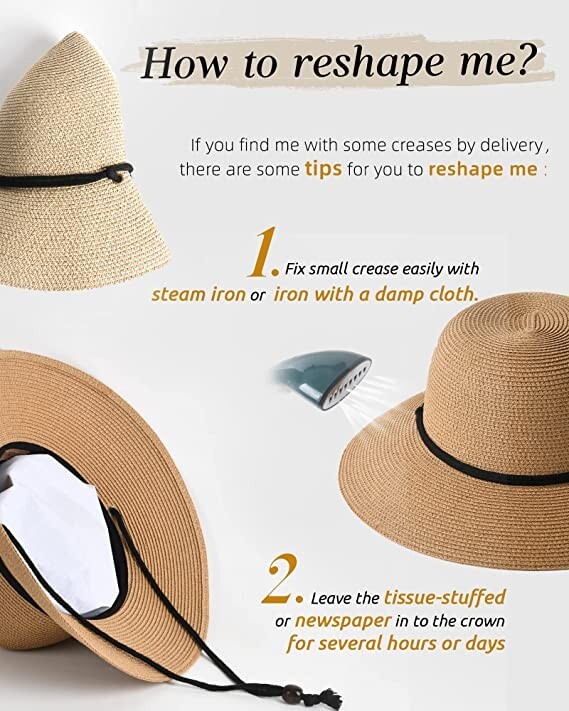 Womens Wide Brim Sun Hat with Wind Lanyard UPF Summer Straw Sun Hats M ...