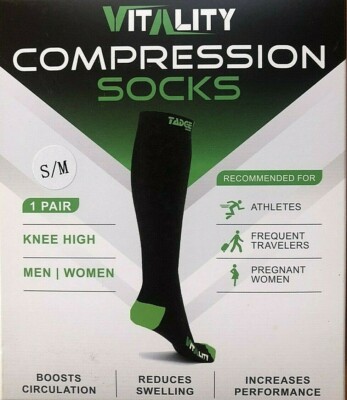 Tadge VITALITY COMPRESSION Socks Black Green S/M Men Women 1Pair NEW in ...