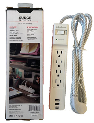 CyberPower 5 ft. 2 USB-A, 1 USB-C 1500J 4-Outlet Surge Protector | eBay