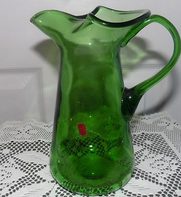 Vintage Green Glass Pitcher Made in Italy Pinched Spout Applied Handle ...