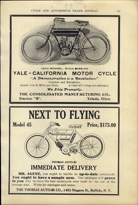 1907 PAPER AD CAR AUTO Yale California Motorcycle Thomas Auto-Bi | eBay