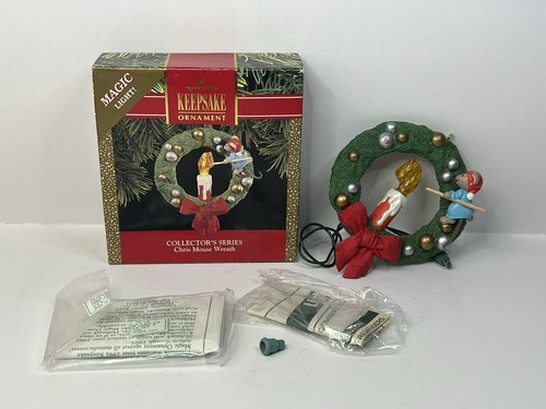1990 Hallmark Keepsake Christmas Ornament Chris Mouse Wreath Series ...
