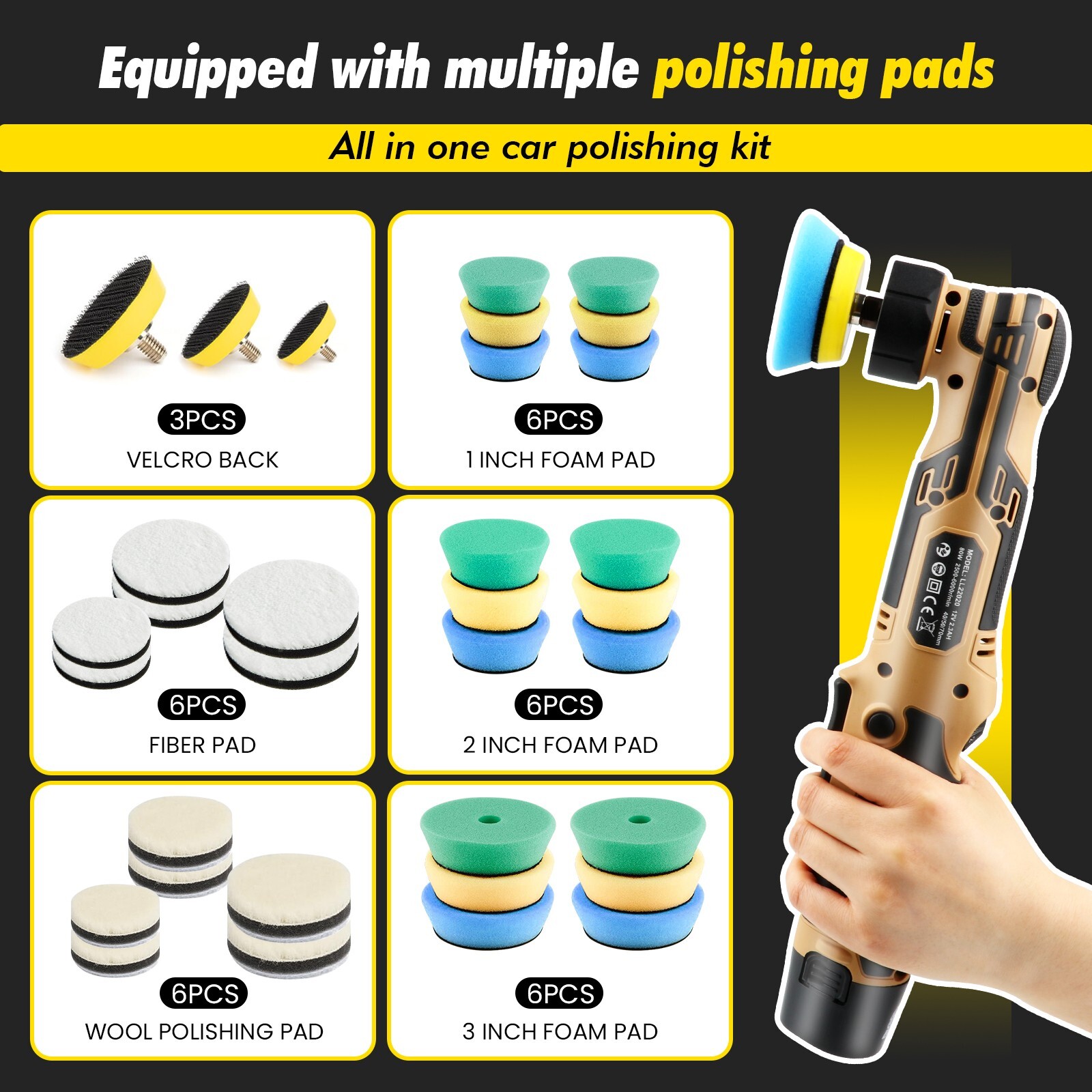 12V Cordless Car Polisher Buffer Mini Polishing Machine DA & RO ...