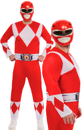 Adult Power Ranger Mighty Morphin Red Ranger Official Fancy Dress ...