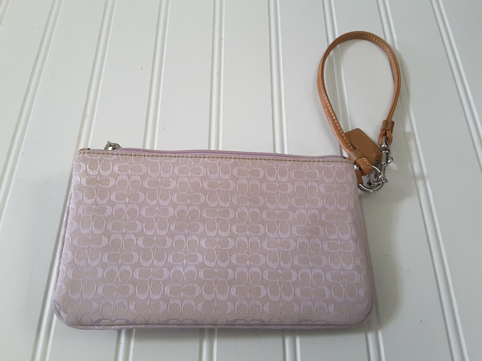 COACH Signature Mini C Canvas Leather Trim Wristlet Buckle Pocket ...