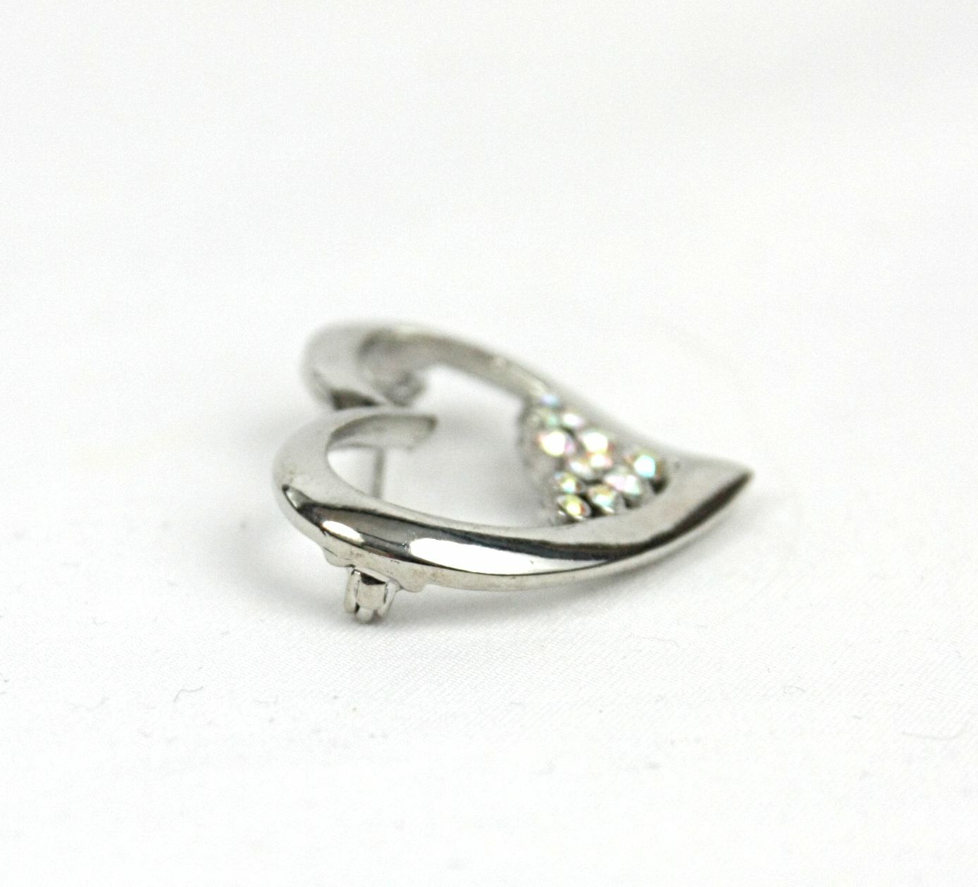 Vintage LIA Signed Silver Tone Sparkle Rhinestone Heart Pin Brooch w ...