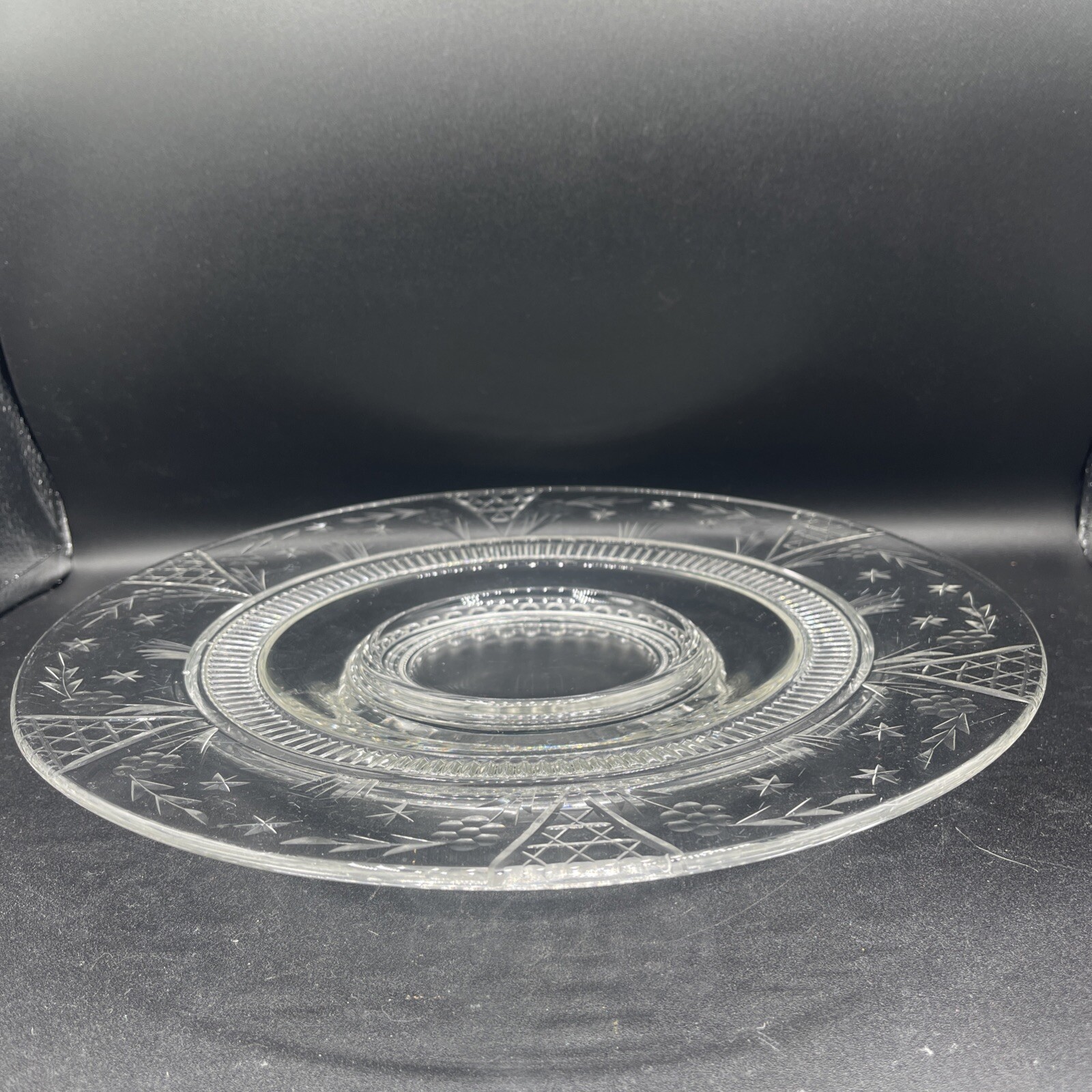 Vintage Paden City Ball Glass Console Bowl Etched Leaves Stars Beaded 12” Retro | eBay