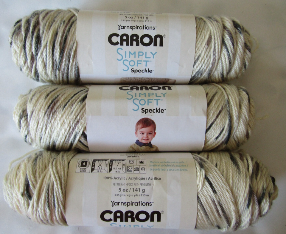 Yarnspirations Caron Simply Soft Speckle Acrylic Yarn Seashell 3 Skeins ...