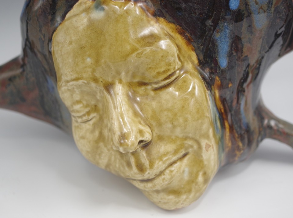 HUGE ART POTTERY FACE HEAD TEAPOT SCULPTURE SURREAL MOONFACE UNUSUAL | eBay