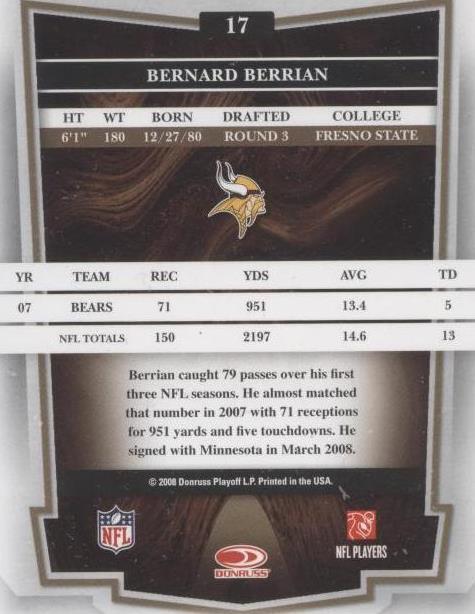 2008 Donruss Classics Bernard Berrian #17 for sale | eBay
