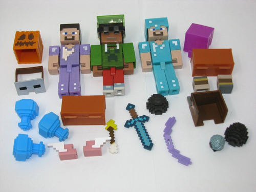 Minecraft Ultimate Ender Dragon Boss Battle Steve 3x Figures 3.5" Lot ...