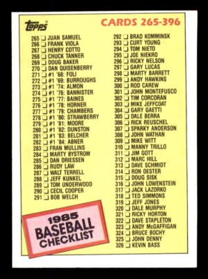 1985 Topps Baseball #377 Checklist 265-396 NM or Better *cc1 | eBay
