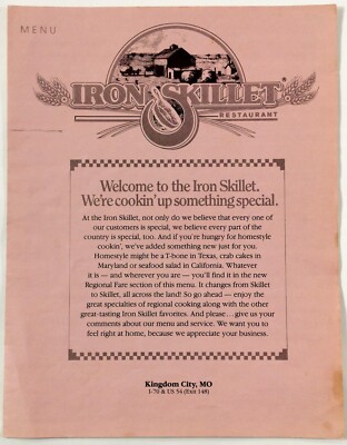 Original Vintage Menu IRON SKILLET RESTAURANT Kingdom City MO | eBay