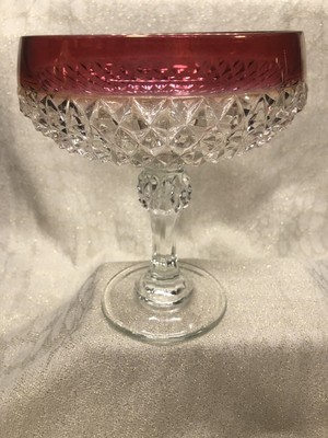 6”Vintage Indiana Glass Diamond Point Ruby Red Compote Candy Dish ...