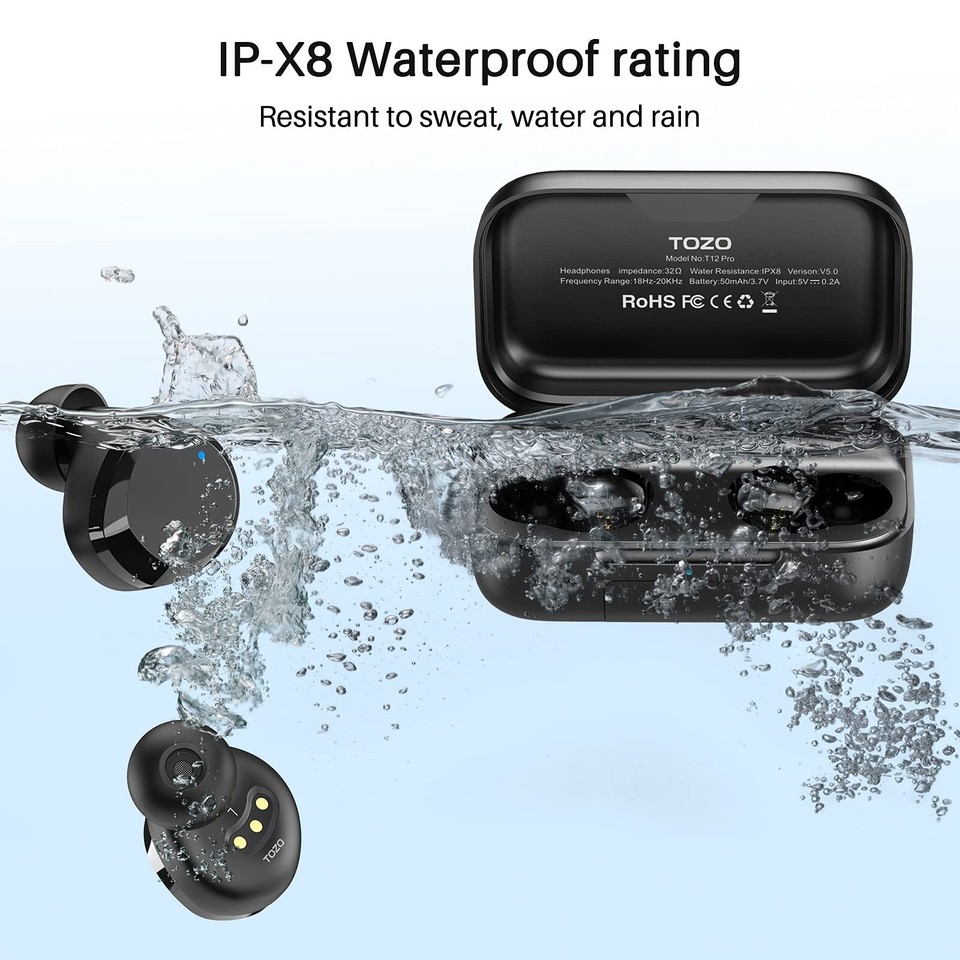 TOZO T12 Pro Wireless Earbuds 4Mic Noise Cancelling Bluetooth 5.0 ...