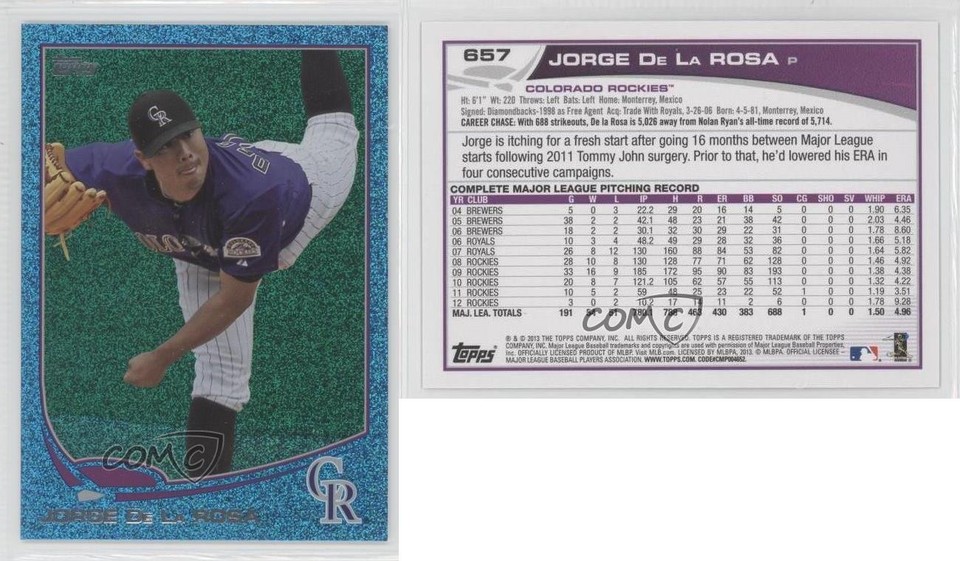 2013 Topps Wrapper Redemption Blue Slate Jorge De La Rosa #657 0l2 | eBay