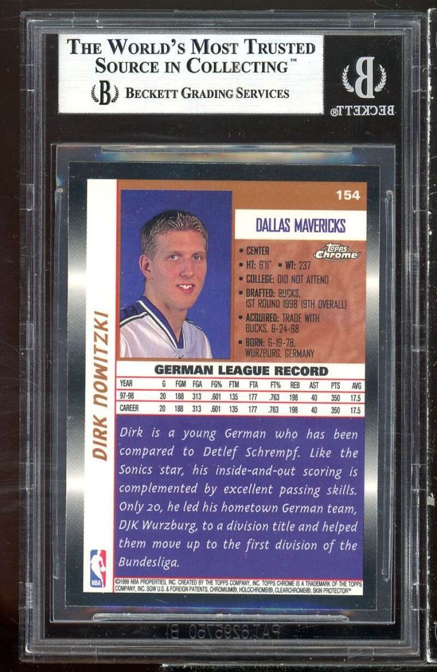 Dirk Nowitzki Rookie Card 1998-99 Topps Chrome #154 BGS 9 | eBay