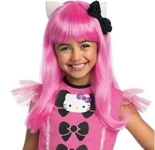 Hello Kitty Pink Long Wig Anime Pop Star Fancy Dress Up Halloween Child ...
