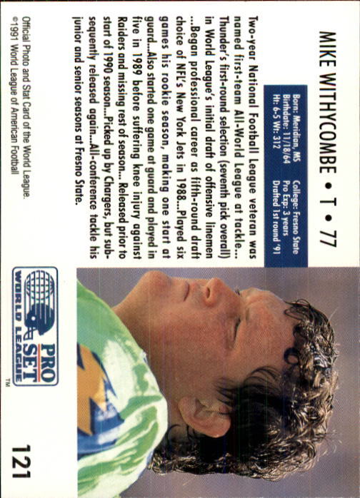 1991 Pro Set WLAF 150 Orlando Thunder Football Card #121 Mike ...