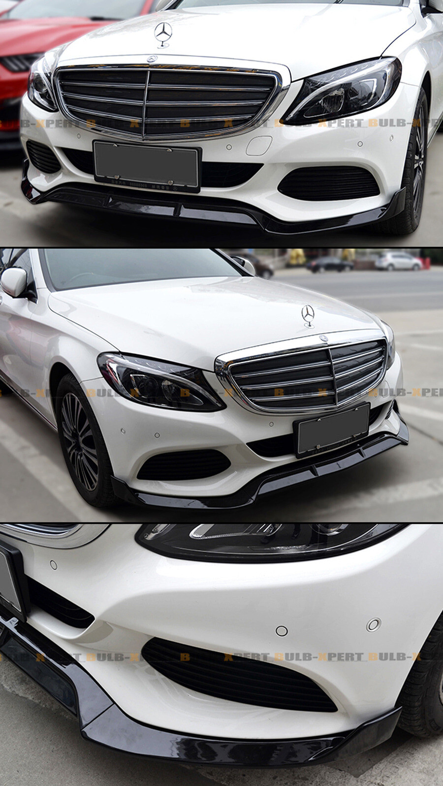 For 15-18 Mercedes W205 C300 C250 C200 Base Gloss Black 3pc VIP Front ...