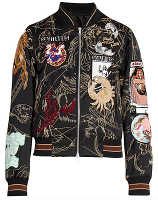New Dries Van Noten Zodiac Astrology Embroidered Patch Beaded Bomber ...