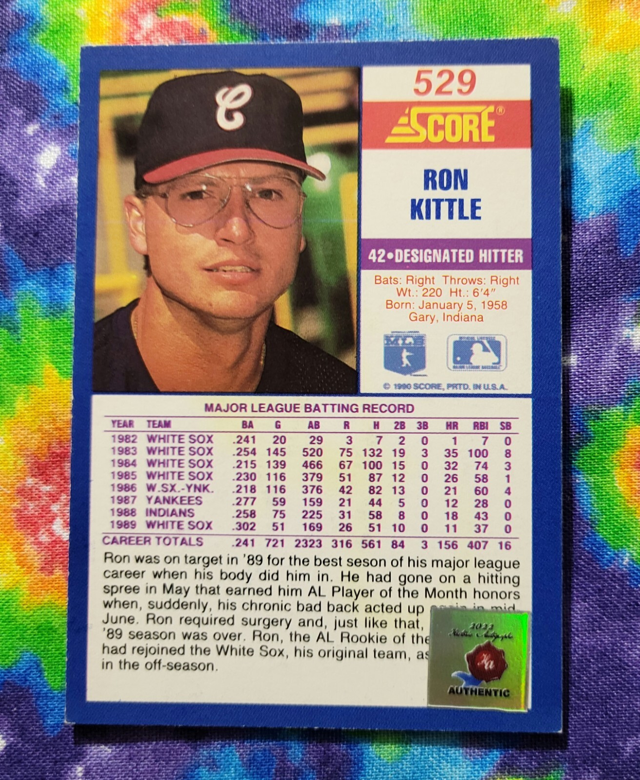 Ron Kittle 2022 Historic Autographs Retrograph 1990 Score No. 529 | eBay