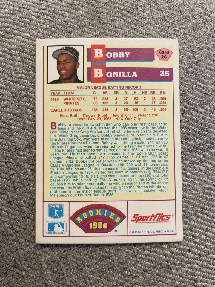 1986 Sportflics Rookies - #26 Bobby Bonilla (RC) | eBay