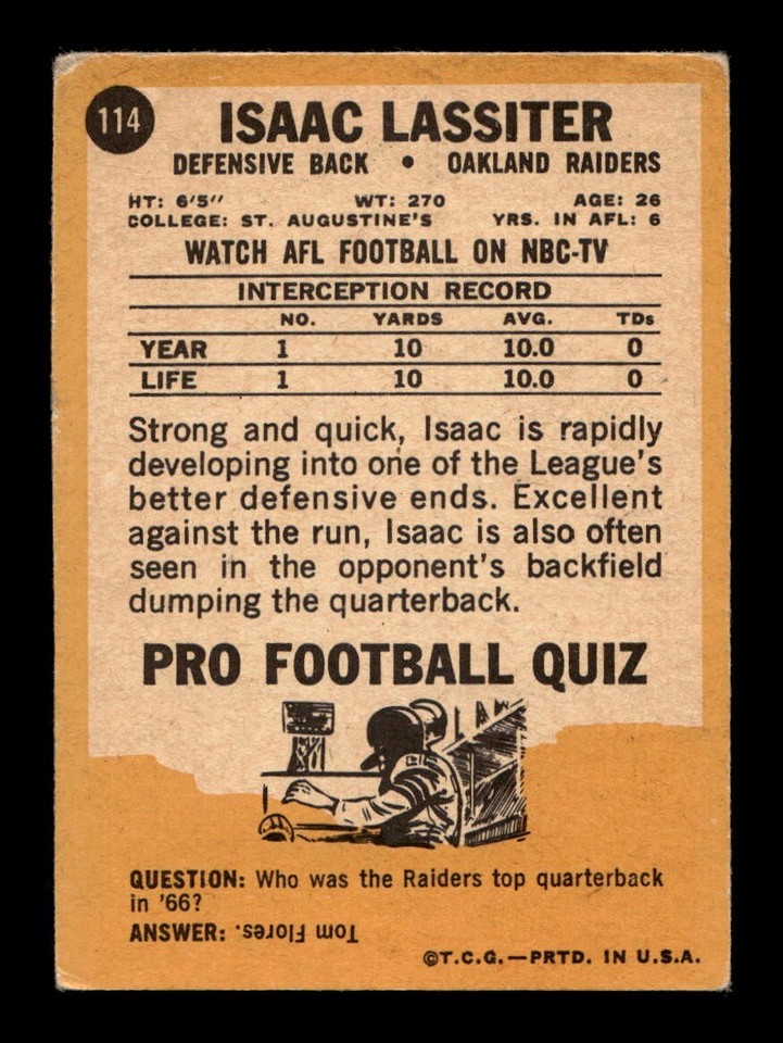 1967 Topps #114 Ike Lassiter Raiders VG+ *m7 | eBay