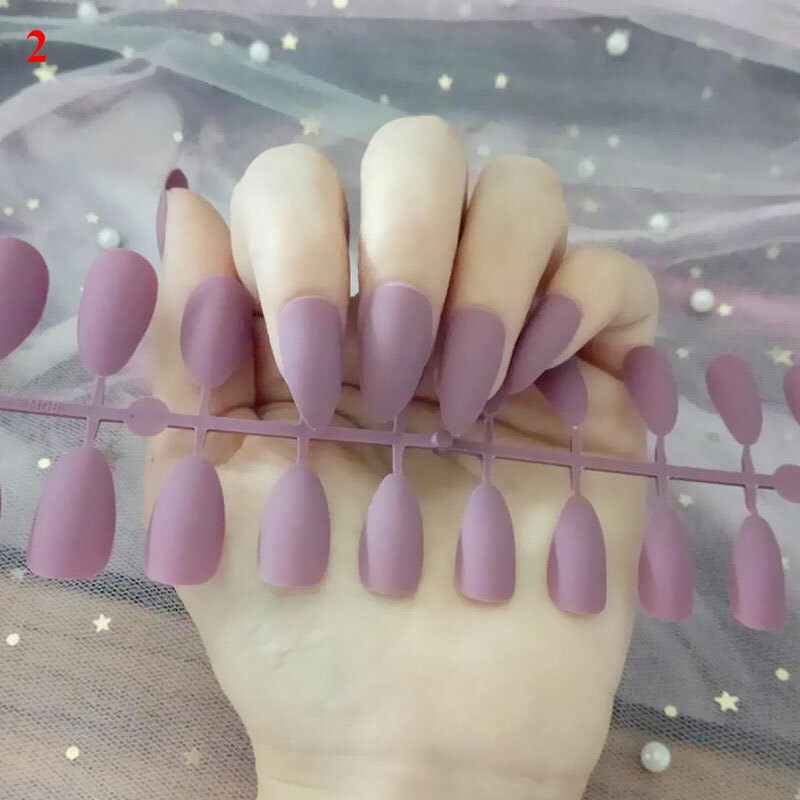 24 Pcs Matte Fake False Nails Tip Full Cover Reusable Ballerinas ...