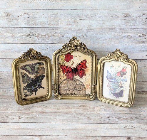 Nicole Miller Art Nouveau Style Gold Finish Picture Frame Tryptic ...