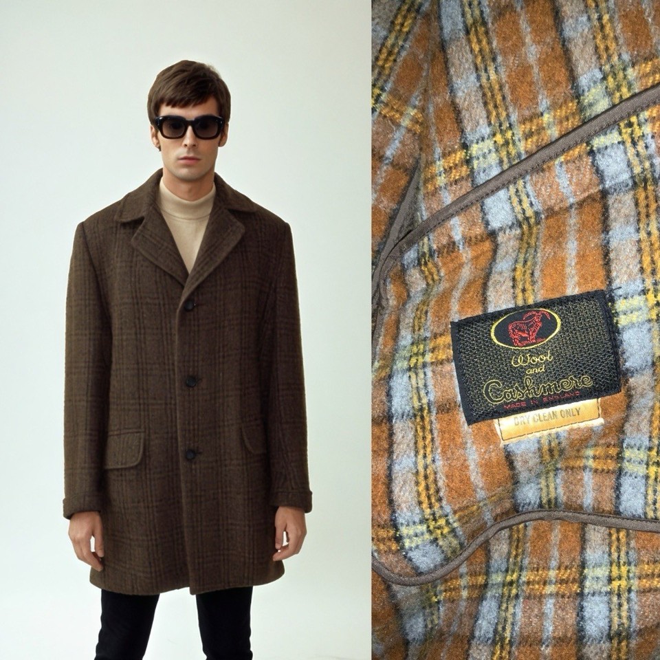 Vintage 1960s Men’s Herringbone Wool Cashmere Crombie Mod Coat 44 ...