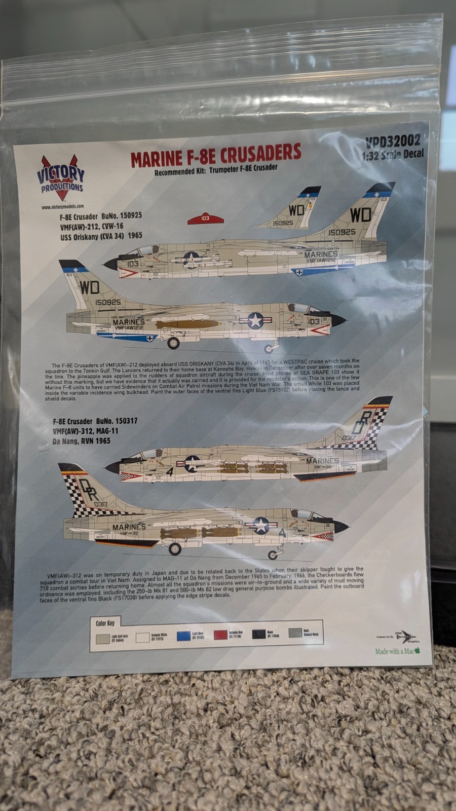 1/32 Victory Productions Marine F-8E Crusaders Decals VPD32-002 ...