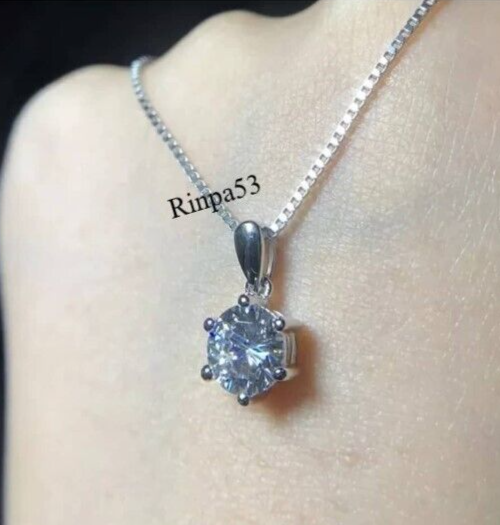 7mm Round Tester Passing Moissanite Women's Solitaire Pendant Chain 925 ...
