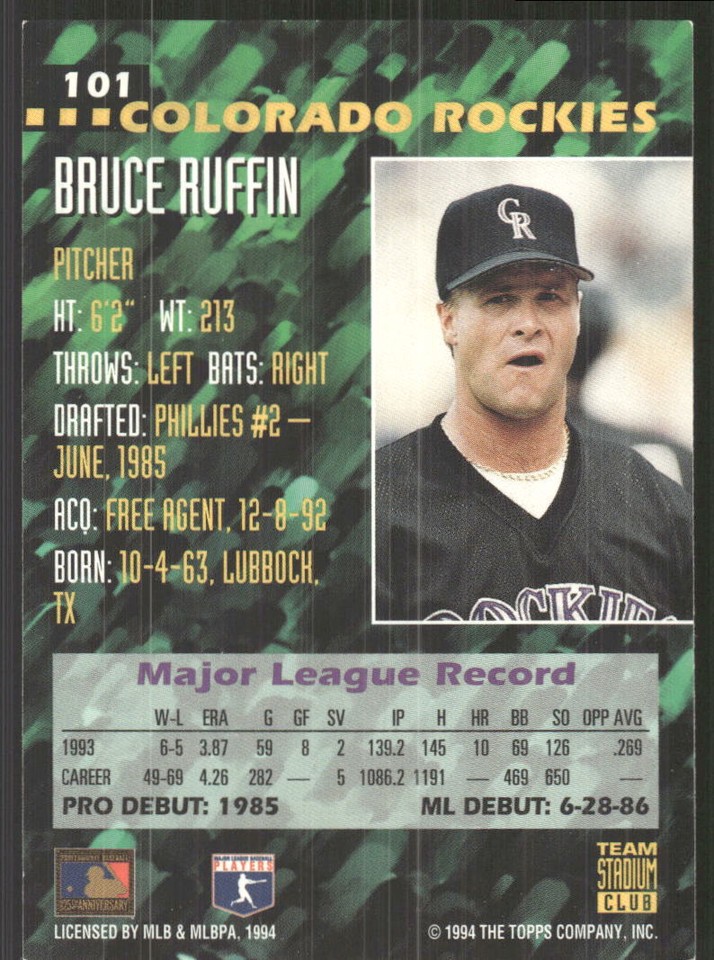 1994 Stadium Club Team #101 Bruce Ruffin | eBay