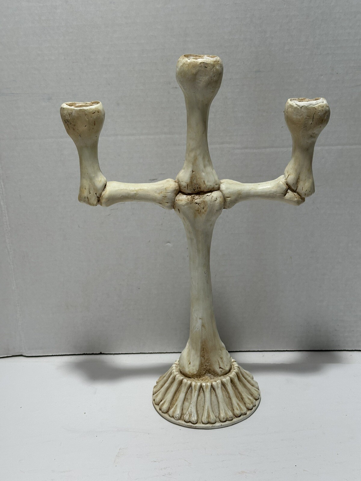 SKELETON Bone Taper CANDELABRA 3 Candle Holder Graveyard 14.5 ...
