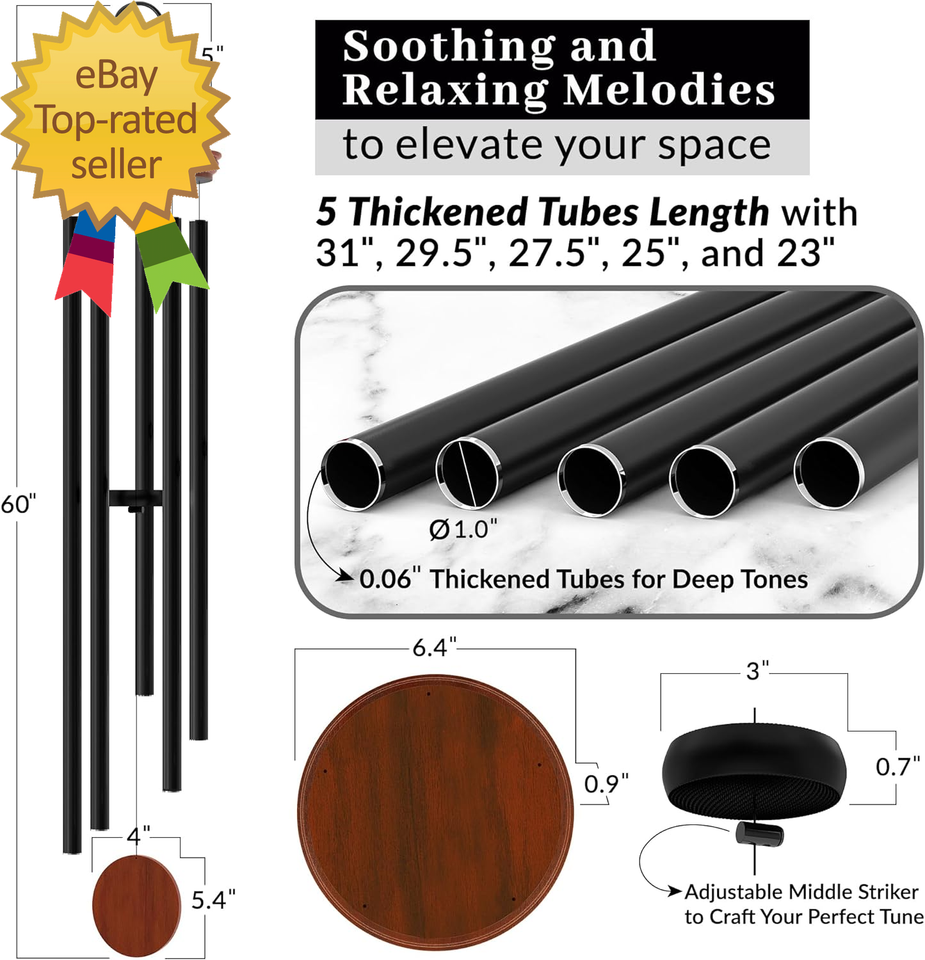 60" Extra Large Wind Chimes for outside Deep Tone - Soothing Wind ...