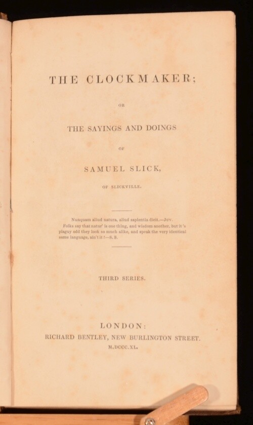 1838-40 2vol The Clockmaker Samuel Slick Second And Third Series First ...