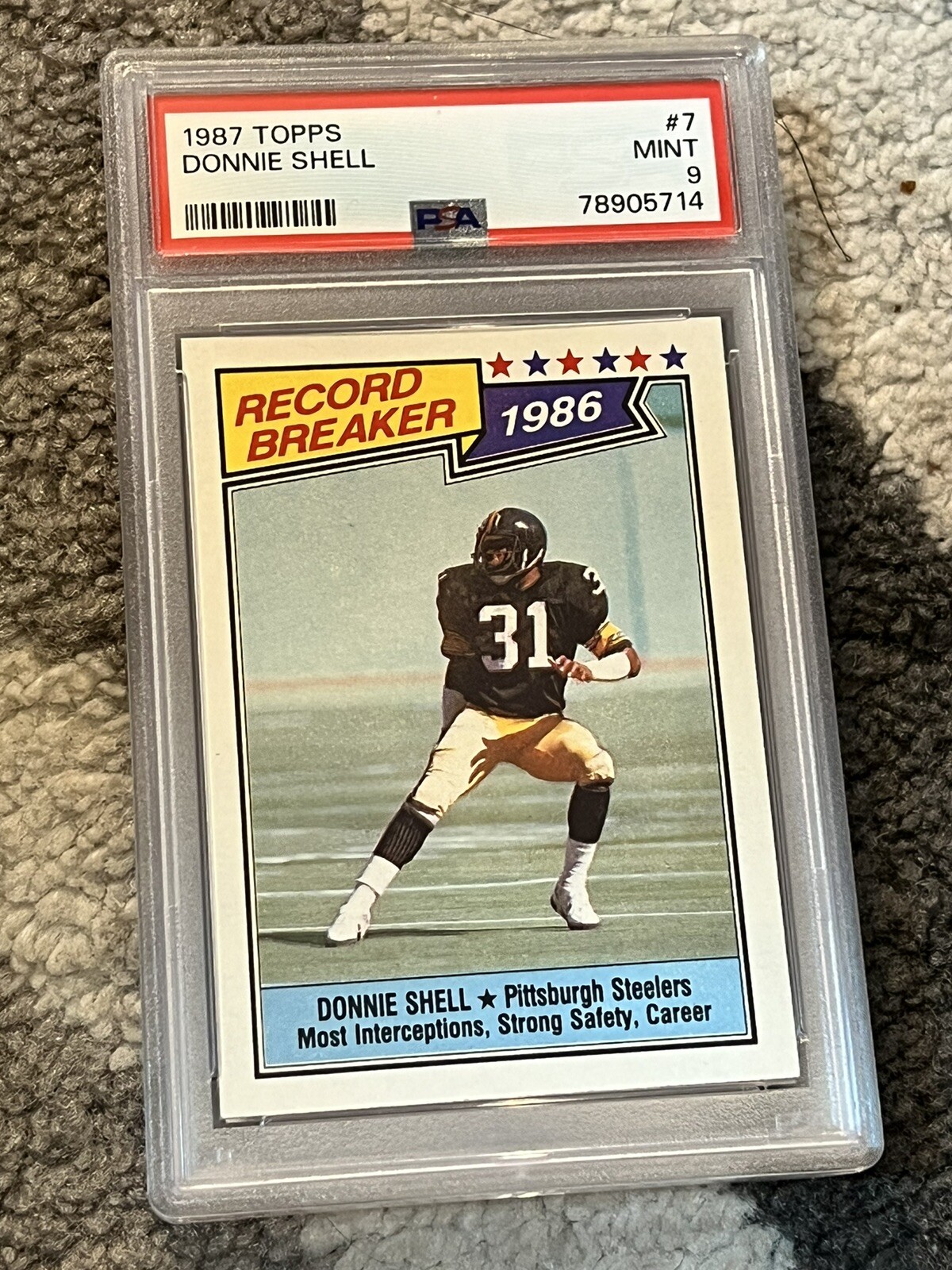 PSA 9 MINT FOOTBALL CARD 1987 TOPPS DONNIE SHELL STEELERS RECORD ...