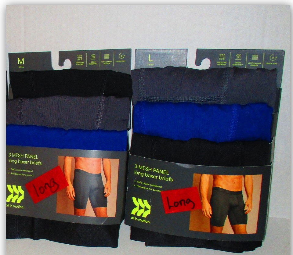 All in Motion 3PR MESH PANEL BOXER BRIEFS flat seam Plush band Wicking ...