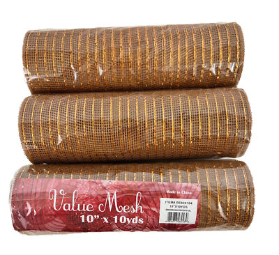 Lot 3 10" x 10 Yard Brown W/Copper Foil Deco Mesh Roll Ribbon Wreath ...