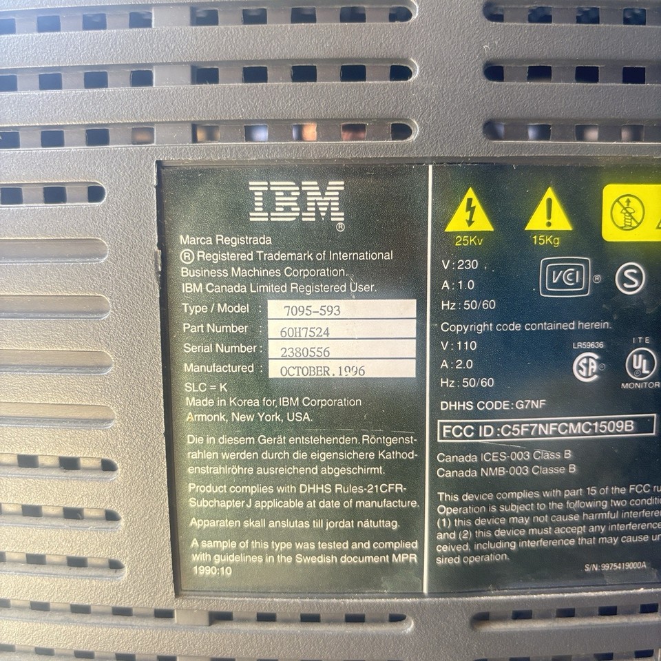 IBM Aptiva MM50 7095-593 14” Retro Gaming 1996 CRT VGA Monitor W ...