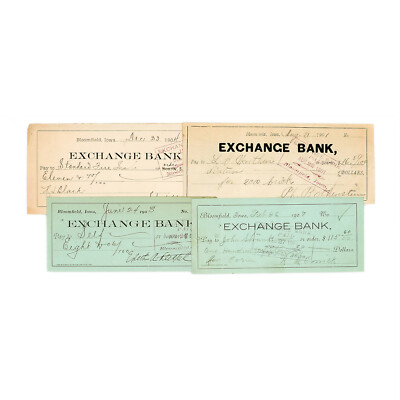 1 set of 4 mixed types old Iowa USA bank checks most 1900's nice used ...