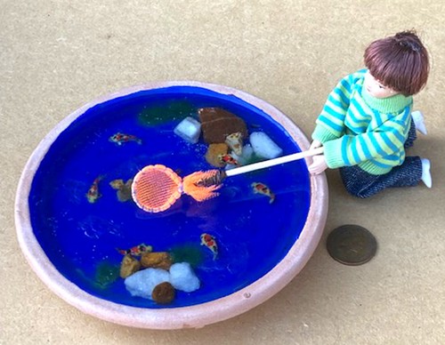 Dolls House Round Terracotta Pond With a Fishing Boy 1:12 Scale Garden ...
