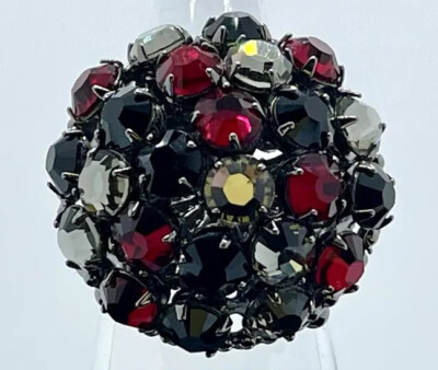 Stunning SORRELLI Large Red Clear Black Crystals Cluster Cocktail Ring ...